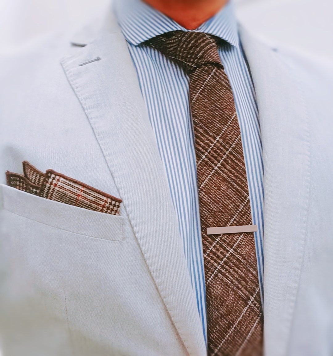 Slim Wool and Cotton Plaid Style Tie With Matching - Etsy