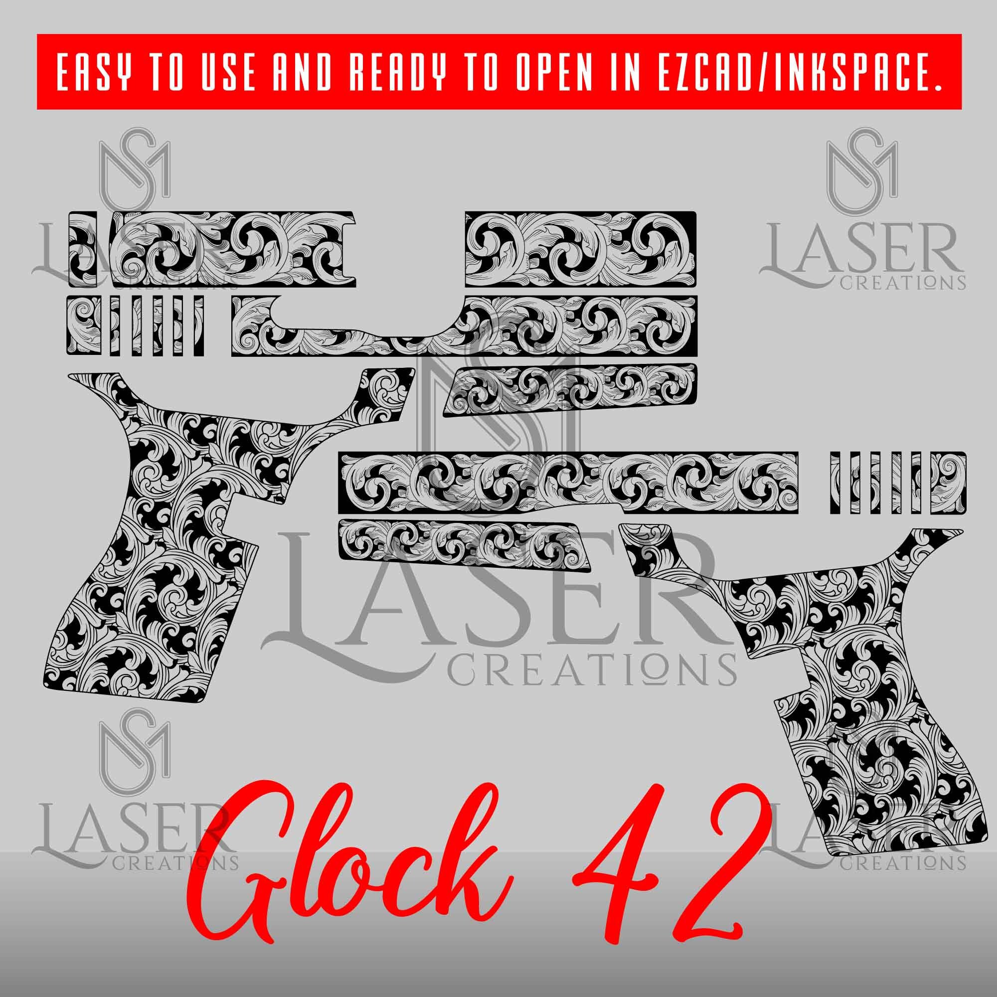 Glock 42 Scroll Design Gun Engraving Files,pistol Engrave,vector Scroll ...