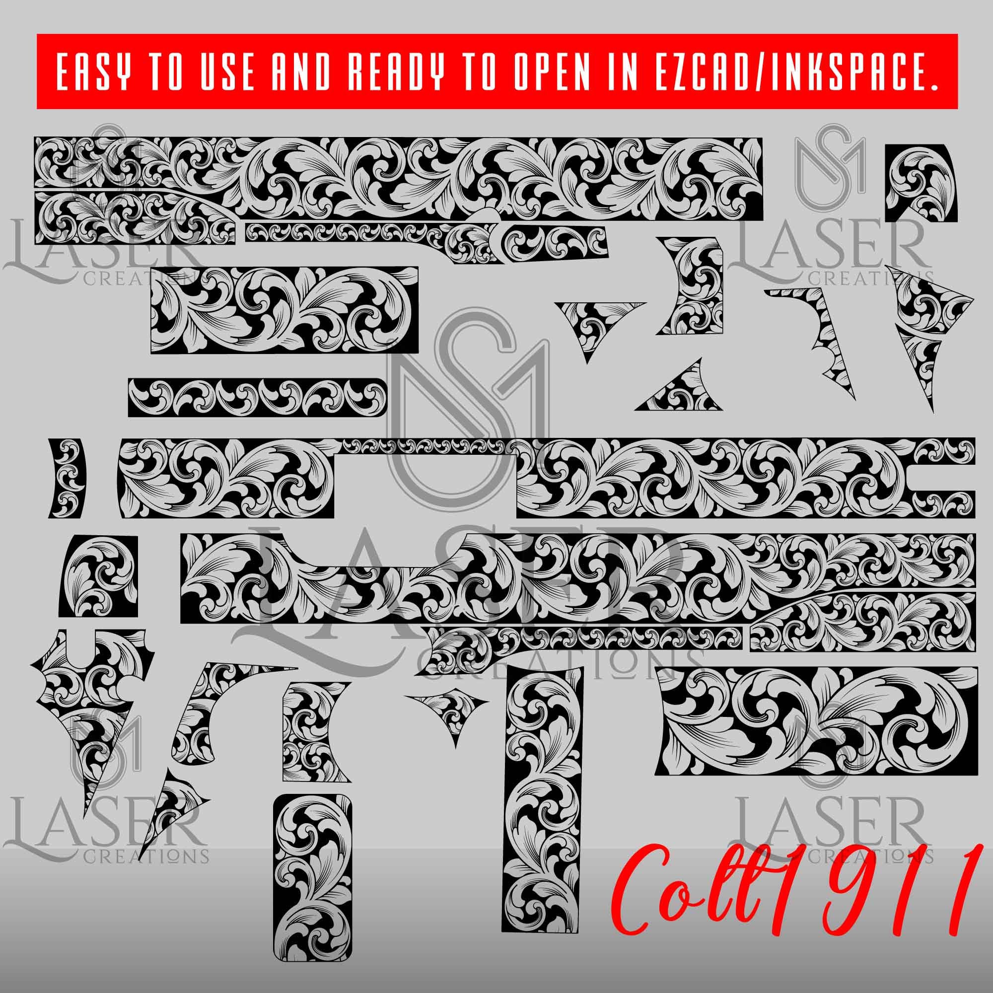 Colt 1911 Scroll Design Gun Engraving Files,pistol Engrave,vector ...