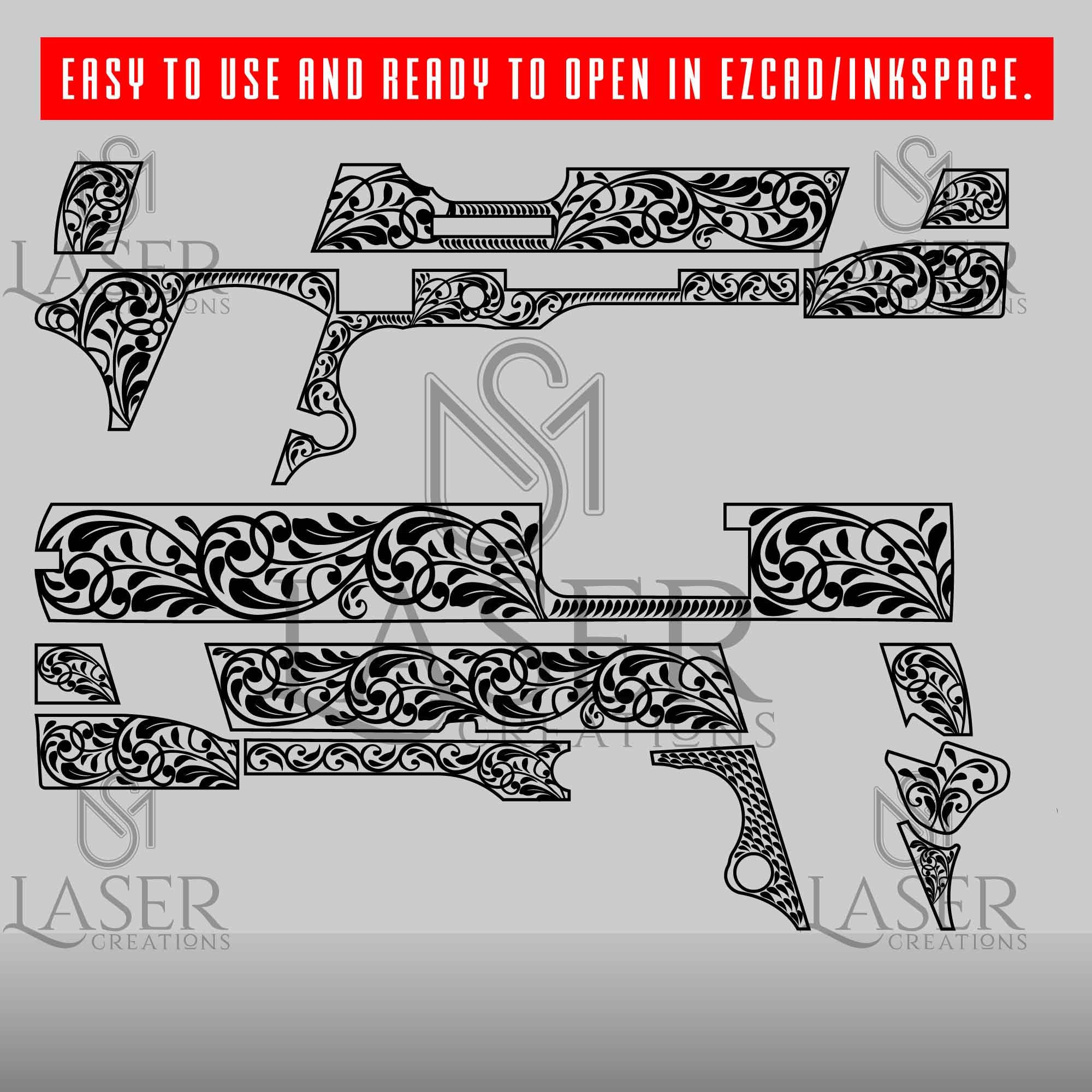 Kimber 1911 Full Size 45 ACP Design Gun Engraving Files,pistol Engrave,vector Scroll Desing ...