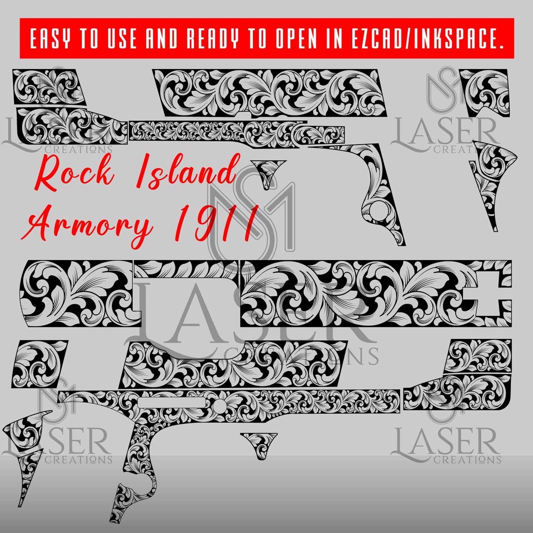 Rock Island Armory 1911 Scroll Vector Design Engraving Files,pistol ...