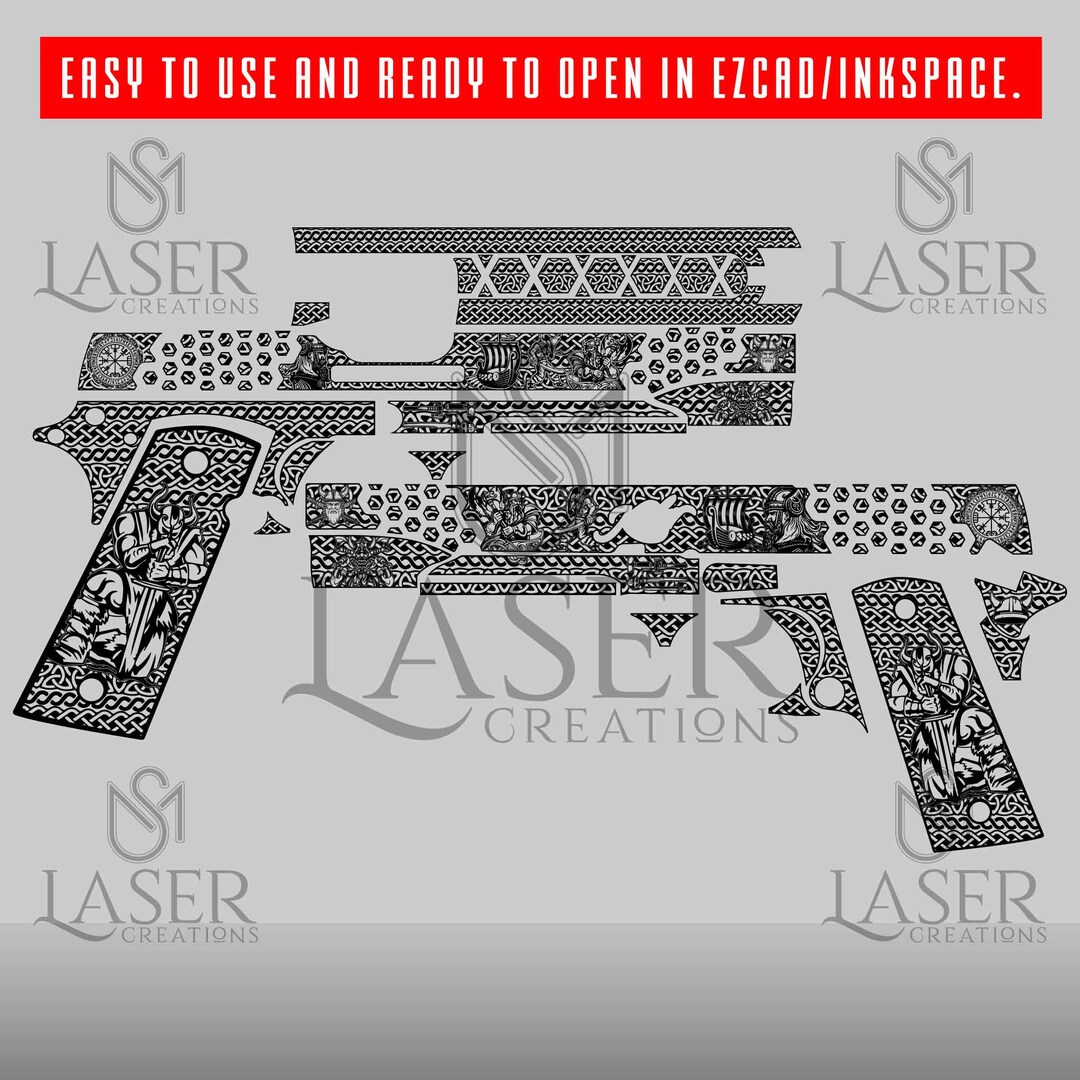 Kimber-1911-fullsize-45-acp-vking Design Gun Engraving Files,pistol Engrave,vector Scroll Desing ...