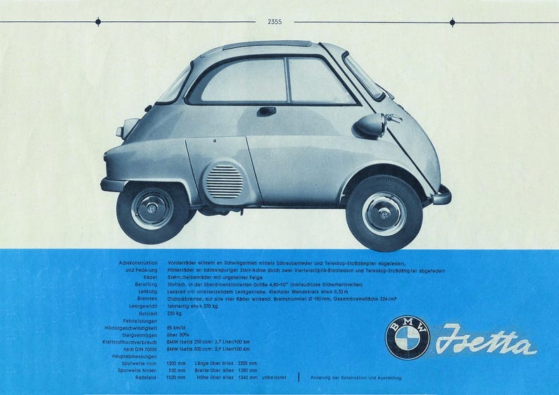 BMW Isetta Original Car Print - Etsy