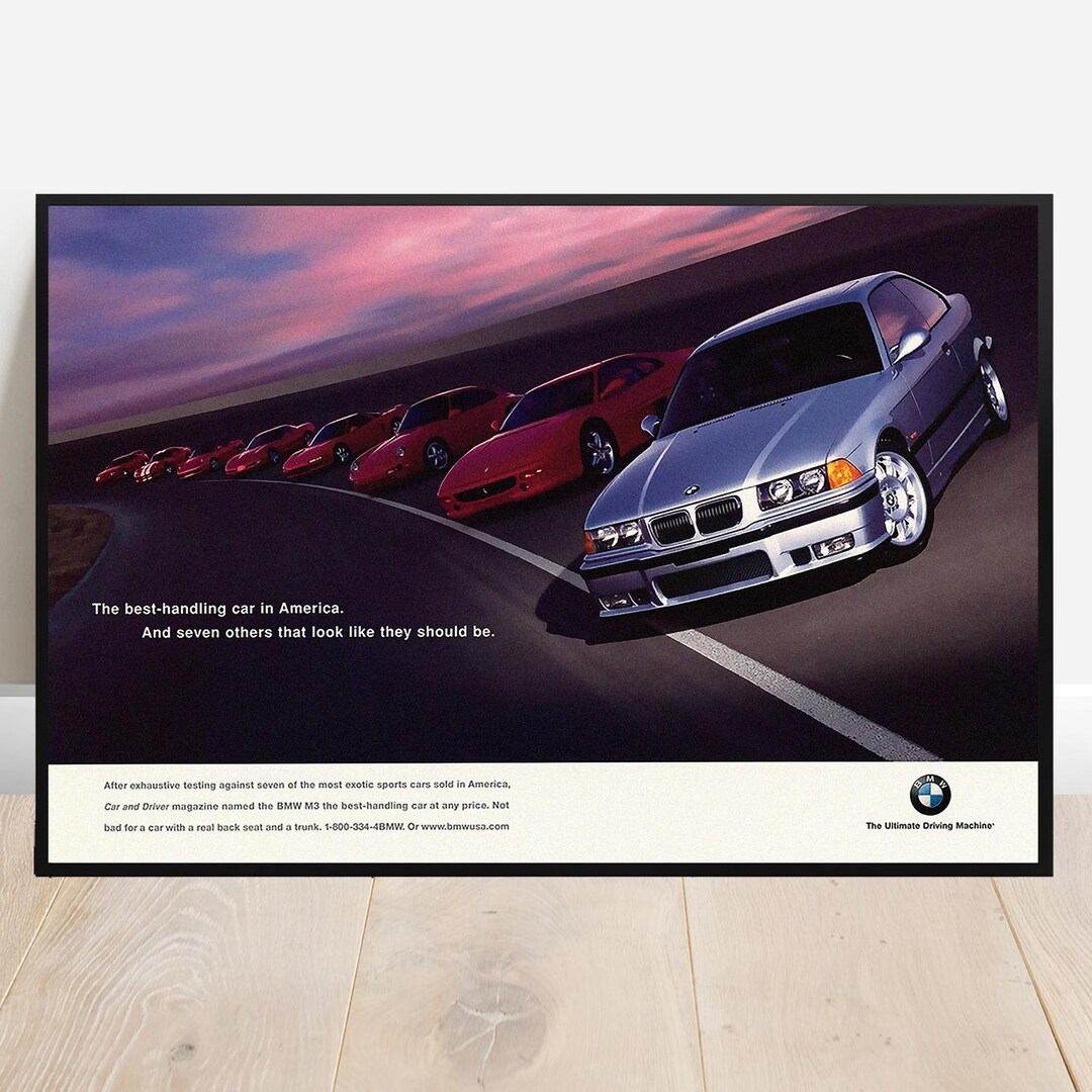 Retro BMW E36 M3 Car Poster Print Vintage Artwork - Etsy