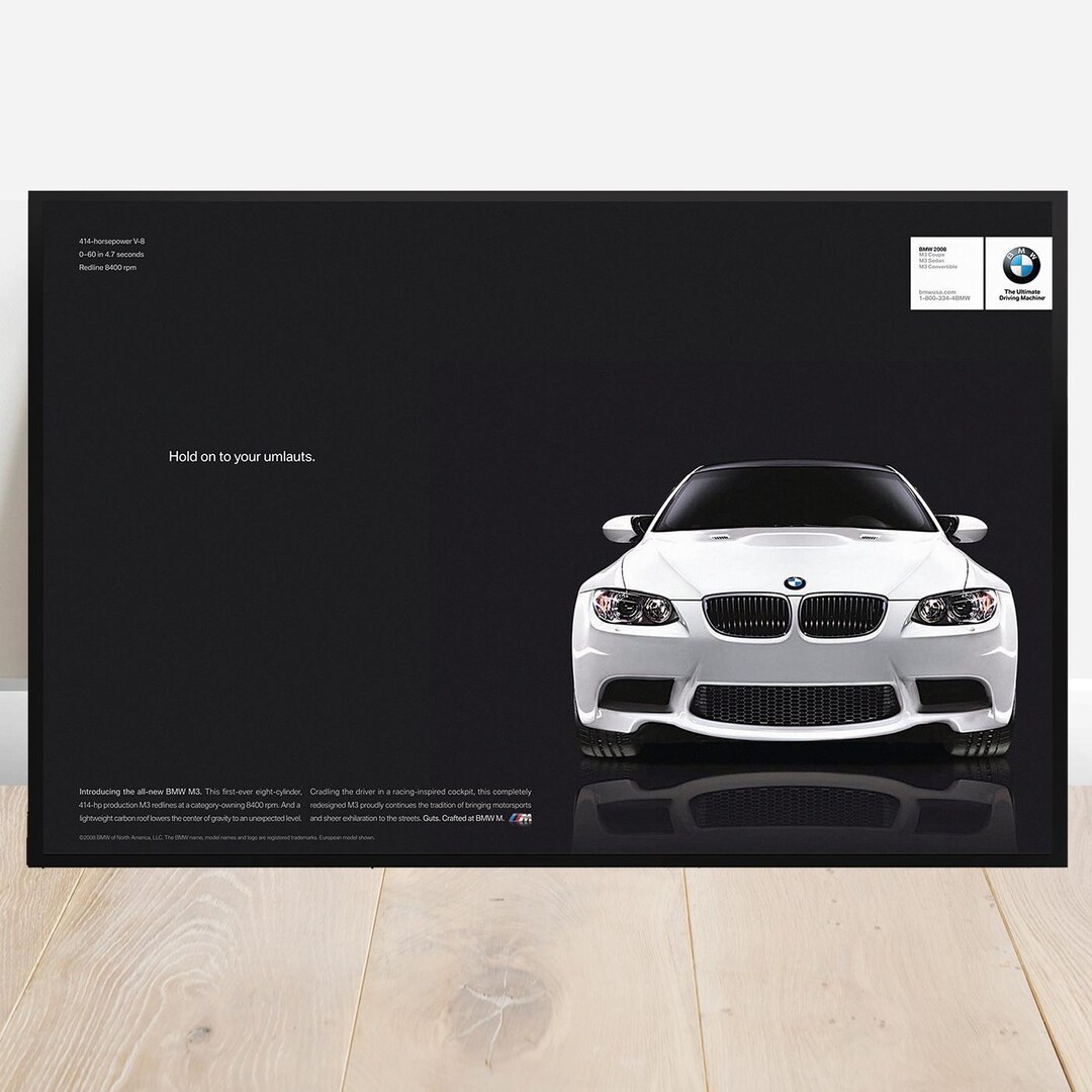 BMW Vintage Poster E92 M3 Original Car Wall Art Print - Etsy