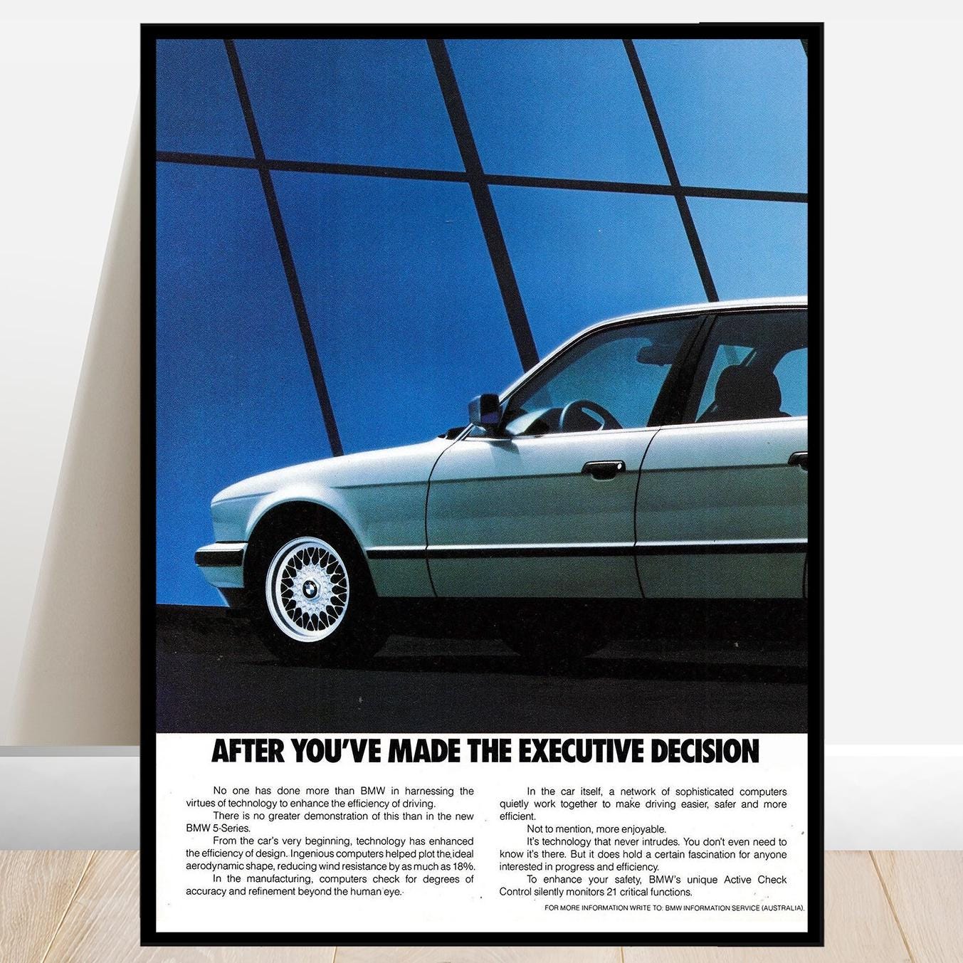 BMW Vintage Poster E34 M5 Original Car Wall Art Print - Etsy