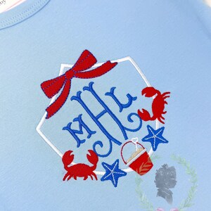 Crab Crest Bow Frame Embroidery Design, Beach Crab Monogram Frame ...