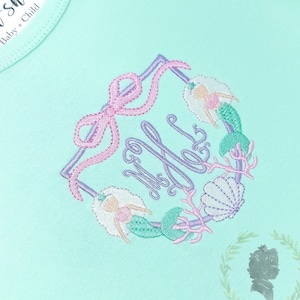 Princess Mermaid Frame Embroidery Design, Clam Shell Mermaid Embroidery ...
