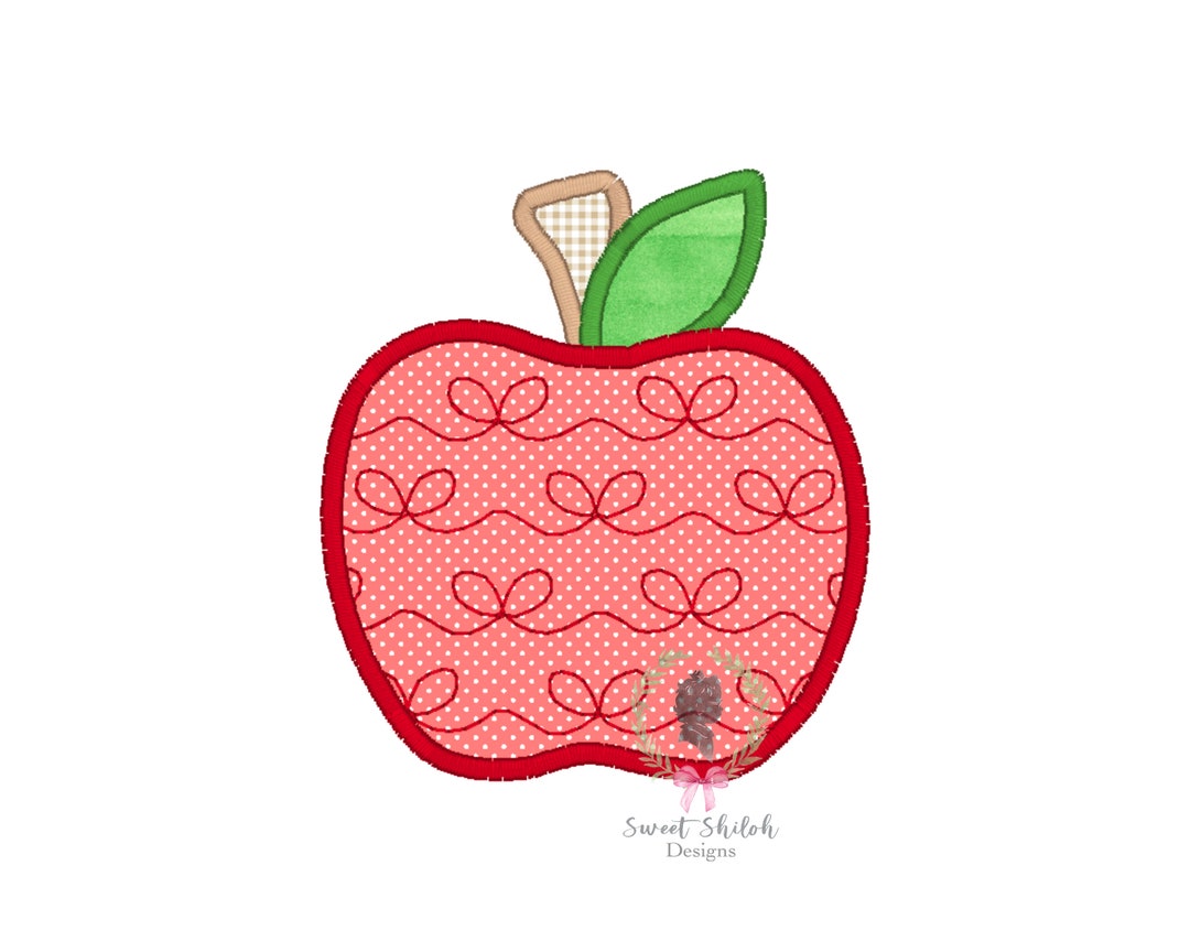 Satin Stitch Apple Bow Applique File, Back to School Apple Ribbon ...