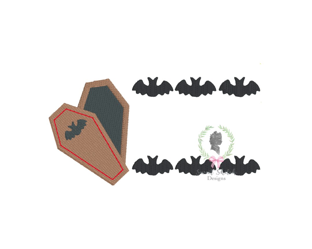 Coffin With Bats Fill Frame Design, Halloween Vampire Fill Stitch File ...