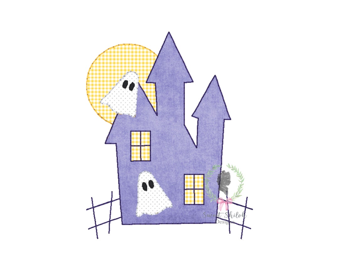 Haunted House Applique Embroidery Design, Halloween Haunted Ghost ...