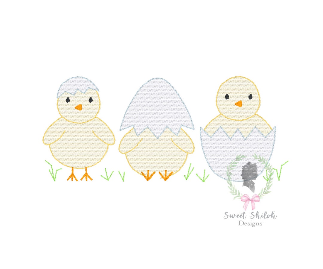 Easter Chick Sketch Trio Embroidery Design, Easter Egg Spring Chick ...