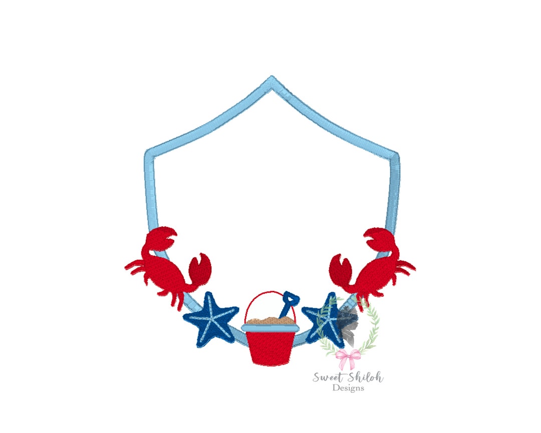 Crab Crest Frame Embroidery Design, Beach Crab Monogram Frame ...