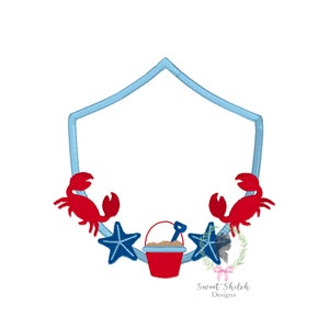Crab Crest Frame Embroidery Design, Beach Crab Monogram Frame ...