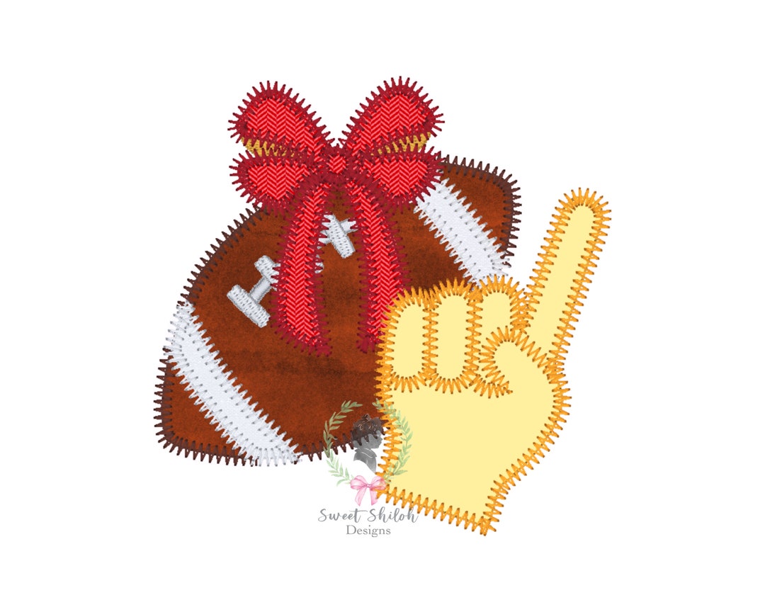 Football Bow Applique Embroidery Design, Football Zigzag Stitch Design ...