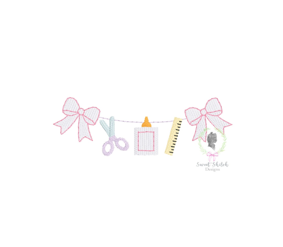 School Supply Bunting, Back to School Frame Design, Machine Embroidery ...