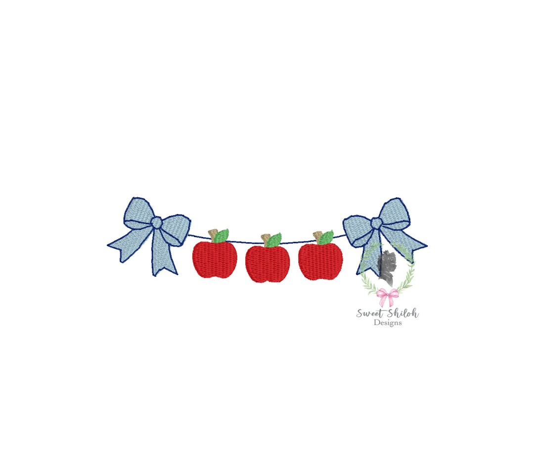 Apple Trio Fill Bunting Embroidery File, Back to School Apple Frame ...