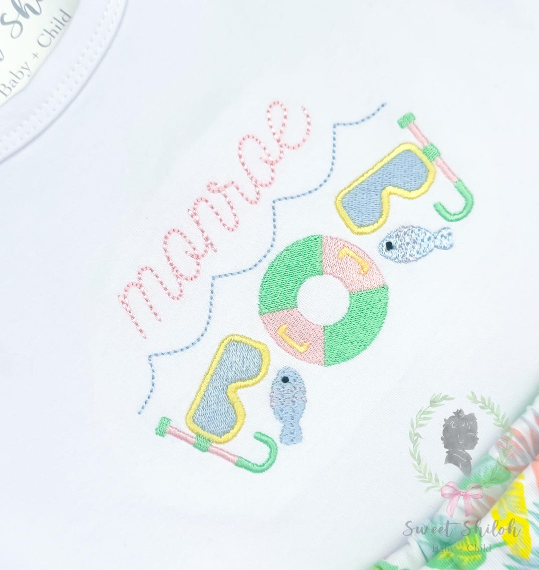 Snorkel Swim Frame Embroidery Design, Vacation Snorkel Monogram Frame ...