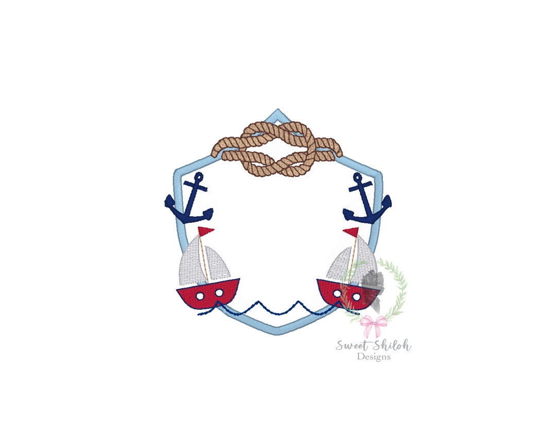 Sailboat Knot Monogram Crest, Sailboat Anchor Embroidery Design, Sailor ...