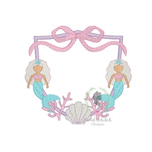 Princess Mermaid Frame Embroidery Design, Clam Shell Mermaid Embroidery ...