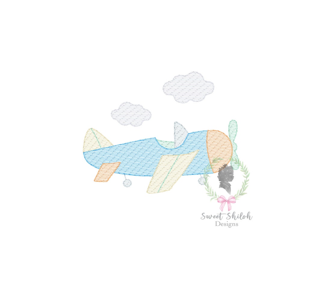 Flying Airplane Sketch Design, Plane Embroidery File, Sketch Stitch ...