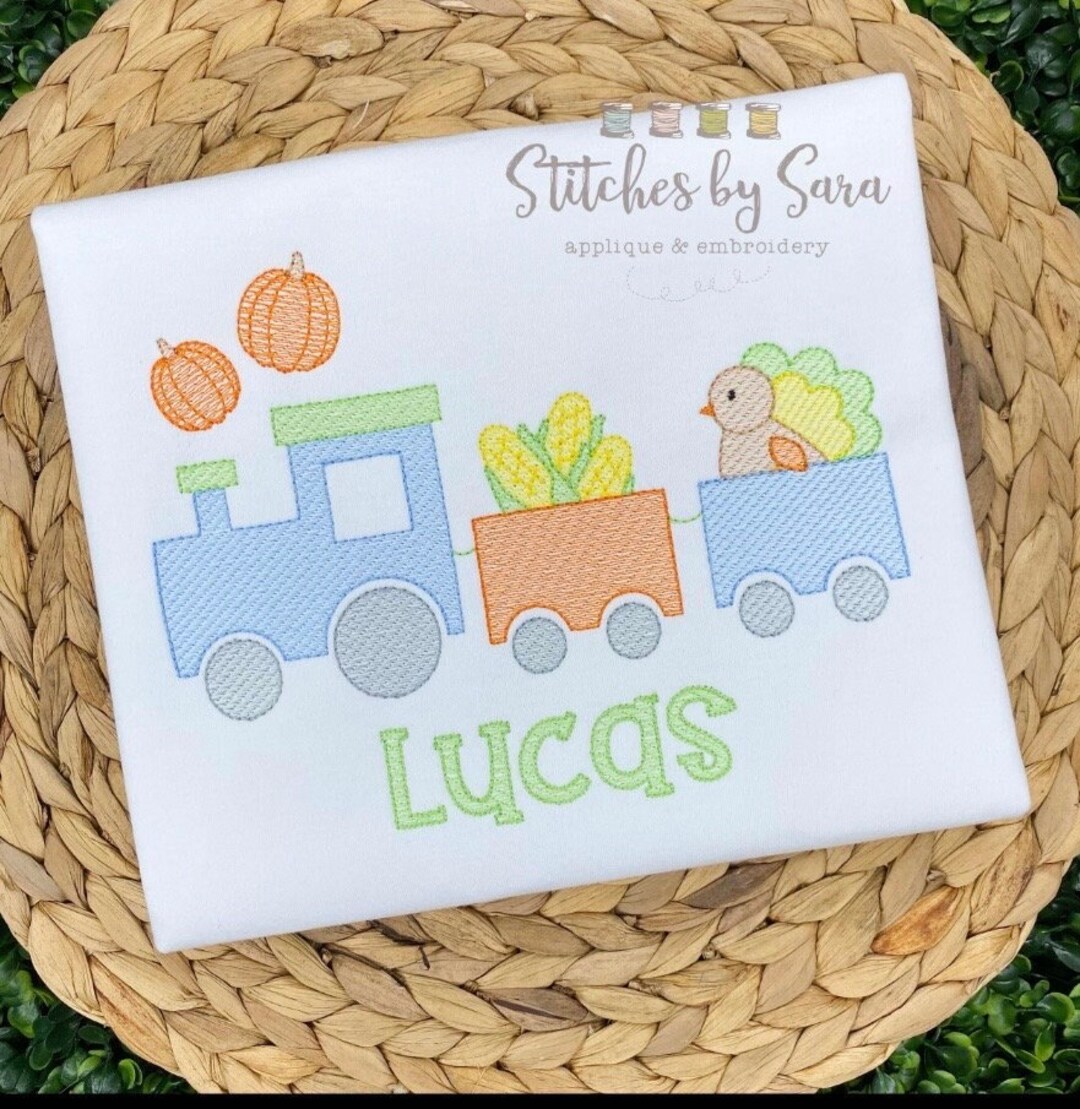 Turkey Train Sketch Design, Thanksgiving Train Embroidery File, Pumpkin ...