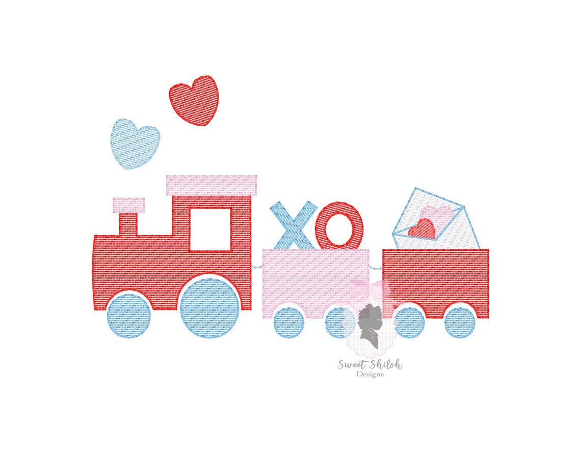Valentine Train Sketch Design, Train With Hearts Embroidery File, Love ...