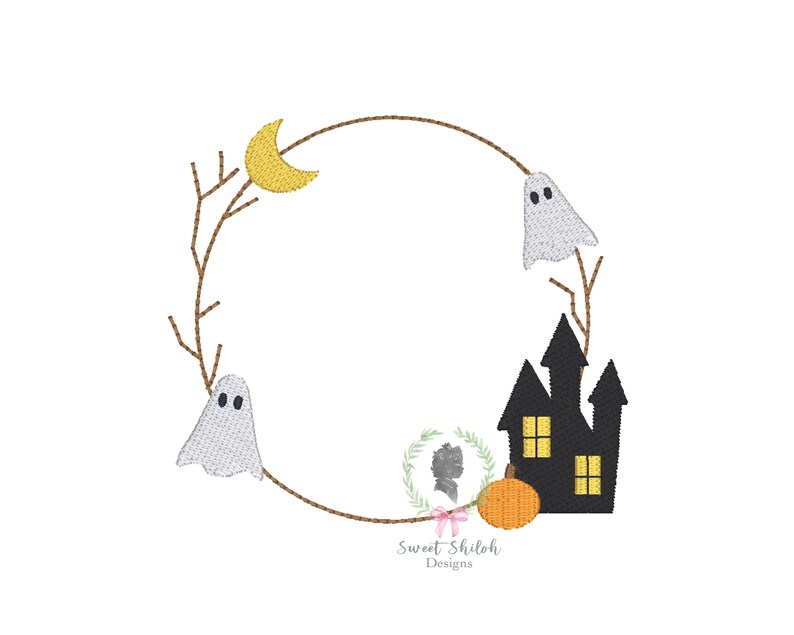 Haunted House Frame Embroidery Design, Halloween Monogram Frame Design ...