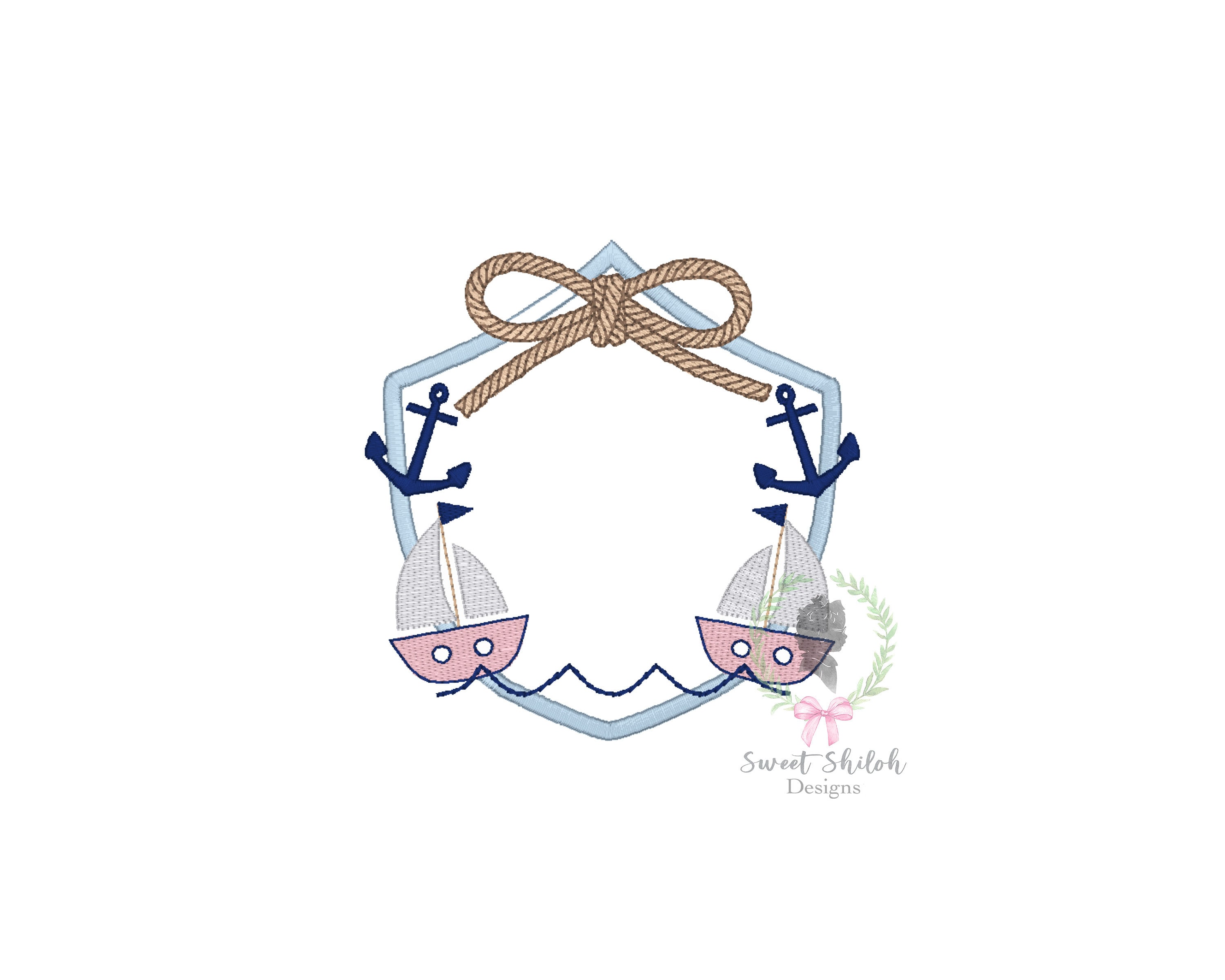 Sailboat Knot Bow Crest, Sailboat Anchor Embroidery Design, Sailor Knot ...