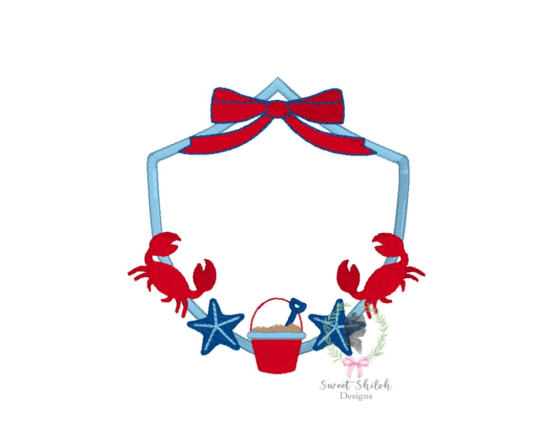Crab Crest Bow Frame Embroidery Design, Beach Crab Monogram Frame ...