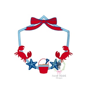 Crab Crest Bow Frame Embroidery Design, Beach Crab Monogram Frame ...