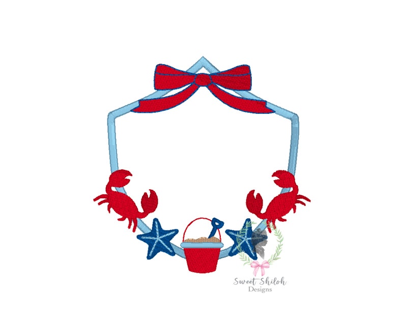 Crab Crest Bow Frame Embroidery Design, Beach Crab Monogram Frame ...