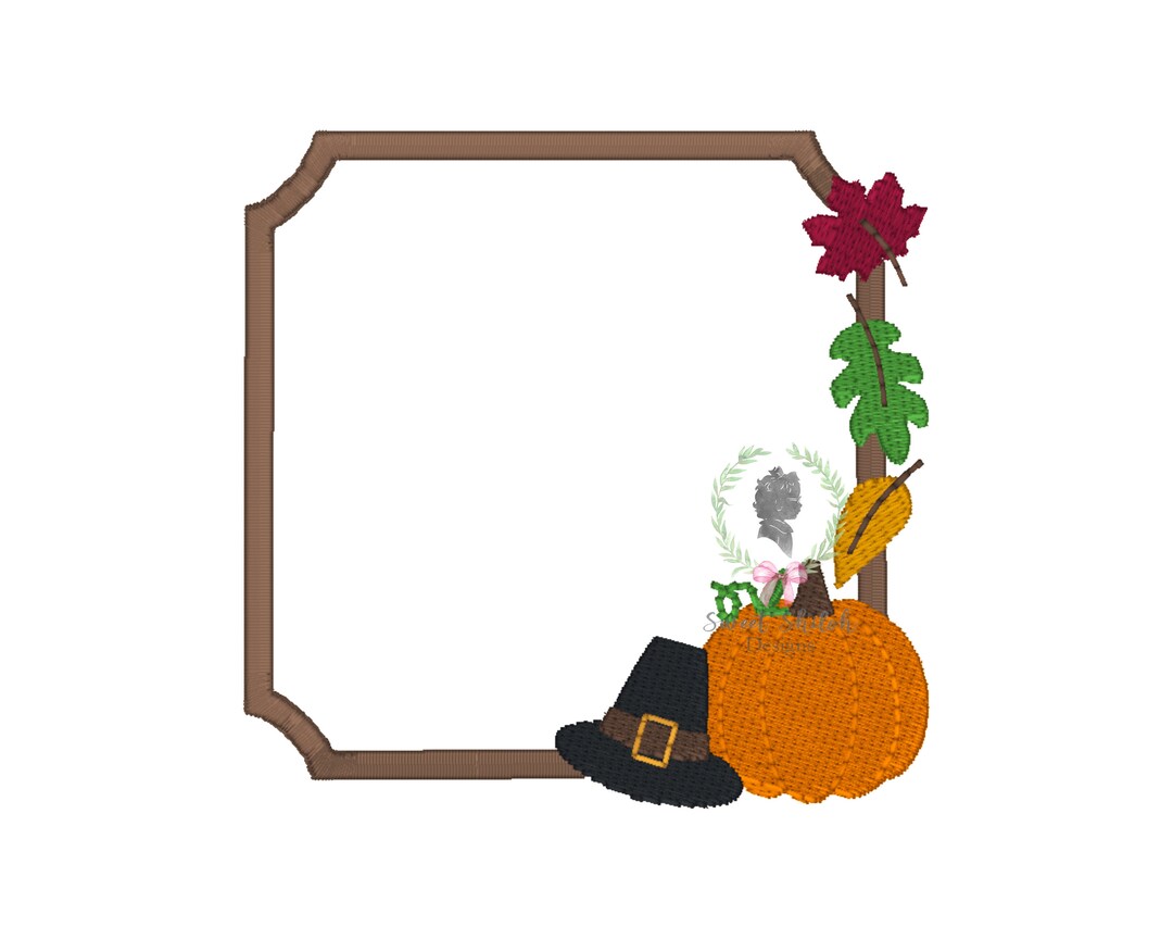 Thanksgiving Pumpkin Pilgrim Embroidery Design, Pilgrim Autumn Leaf ...