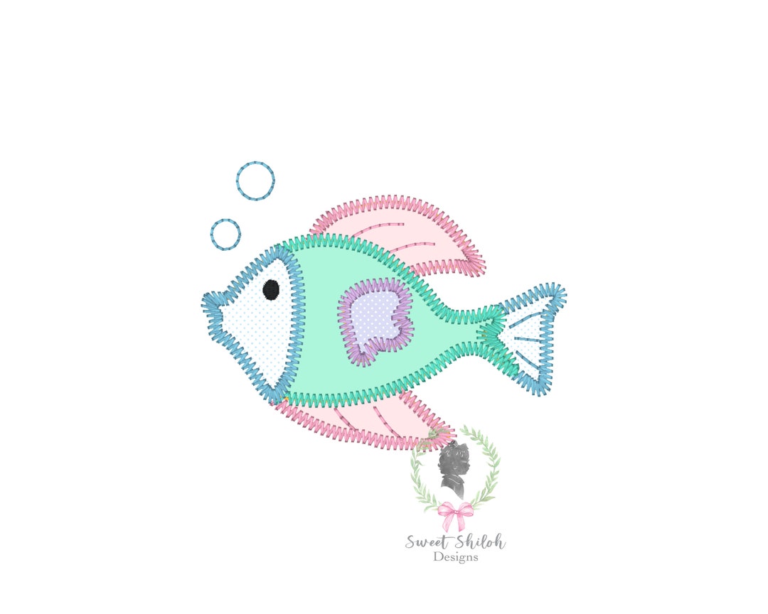 Swimming Fish Applique Design, Tropical Fish Zigzag Stitch File ...