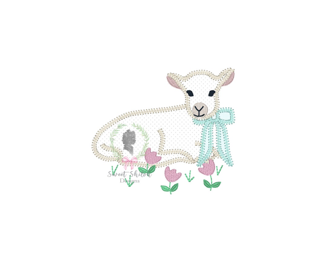 Lamb Applique Design, Baby Lamb With Flowers Embroidery Machine File ...