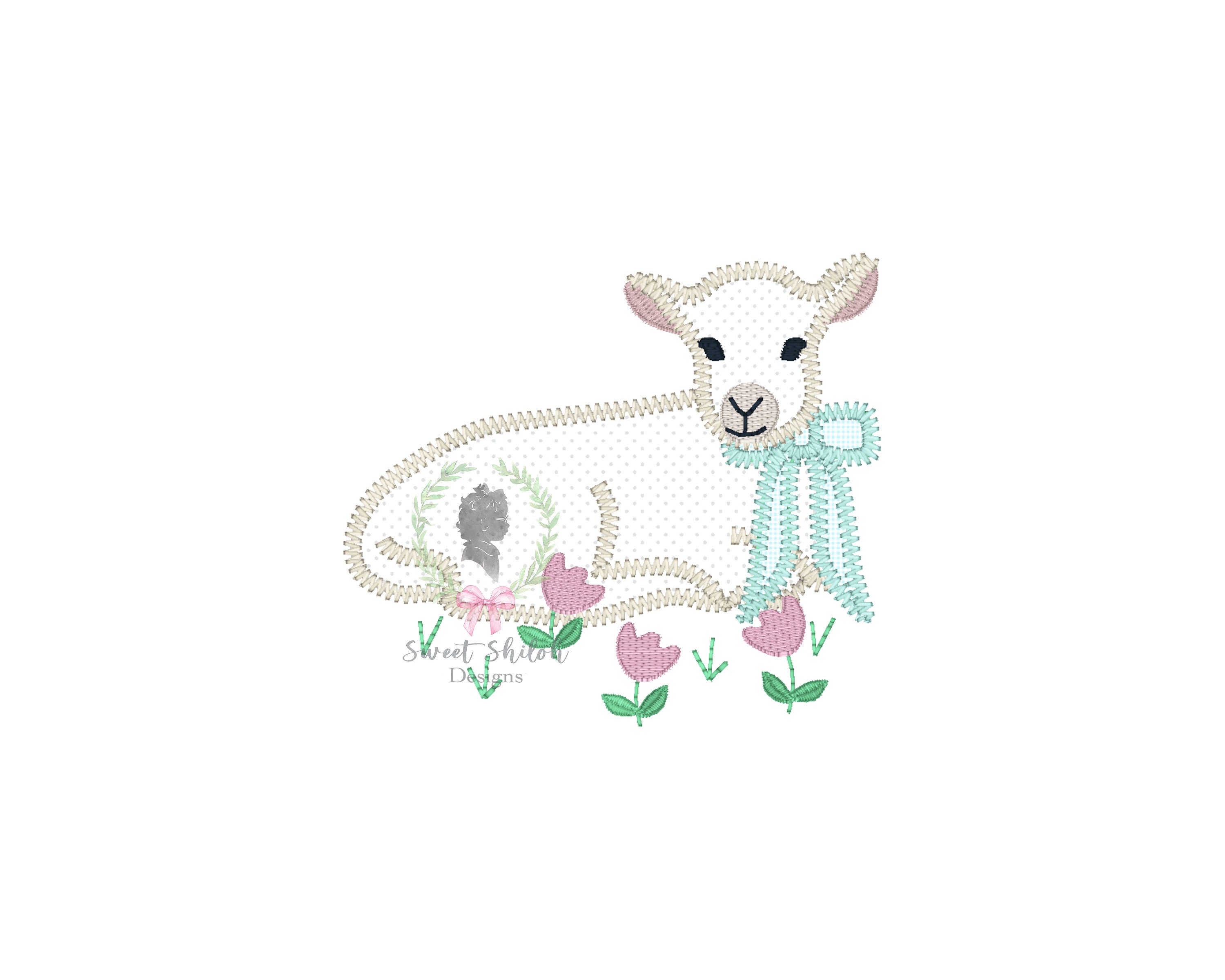 Lamb Applique Design, Baby Lamb With Flowers Embroidery Machine File ...