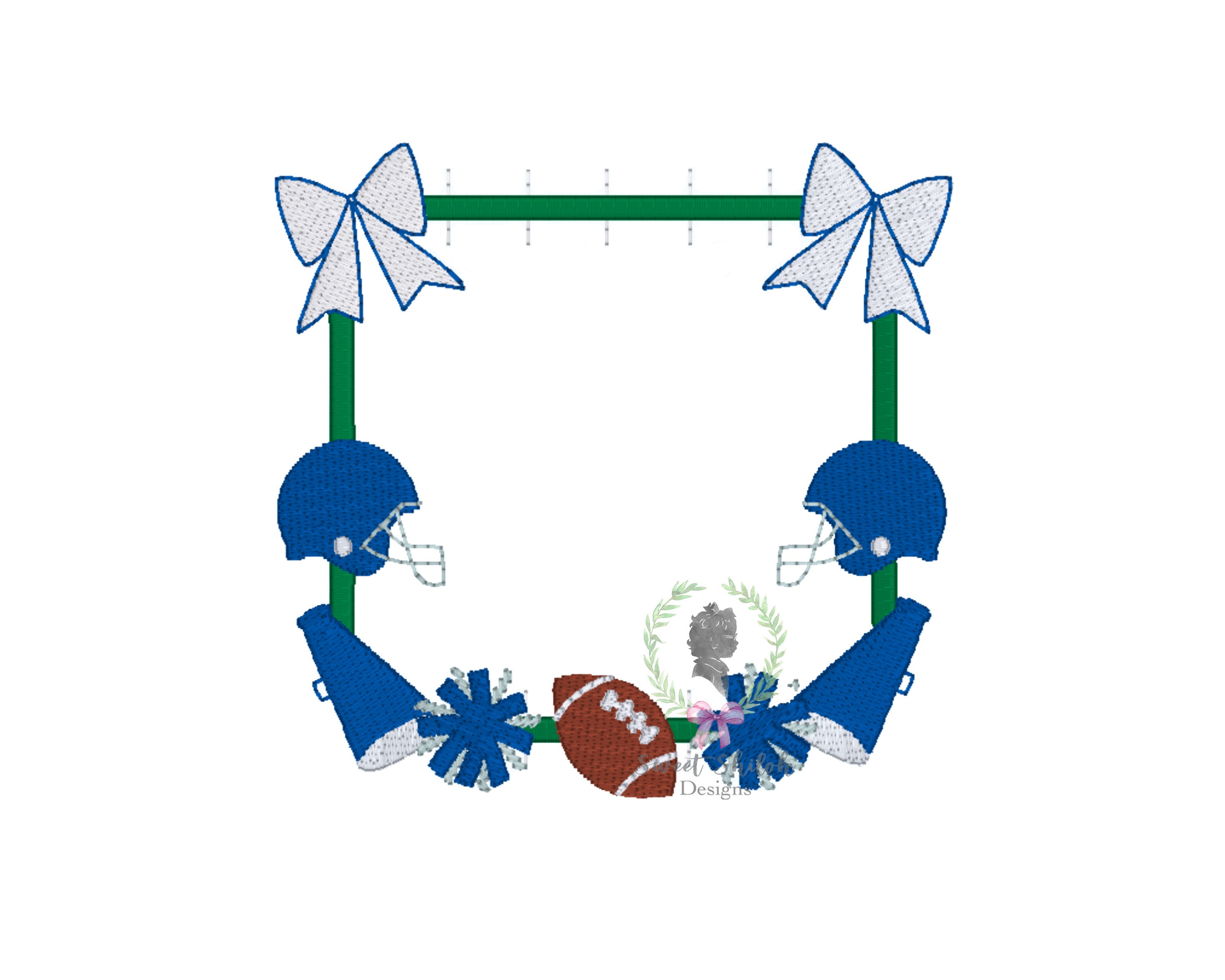 Football Cheer Frame Embroidery Design, Pom Pom Football Frame Design ...