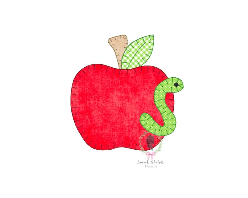 Apple With Worm Applique File, Back to School Apple Blanket Stitch ...