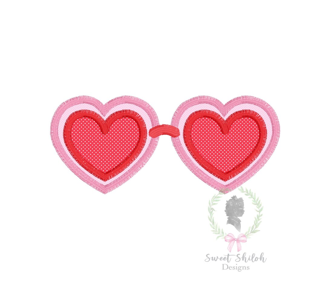 Valentine Heart Glasses Embroidery Design, Heart Sunglasses Embroidery ...