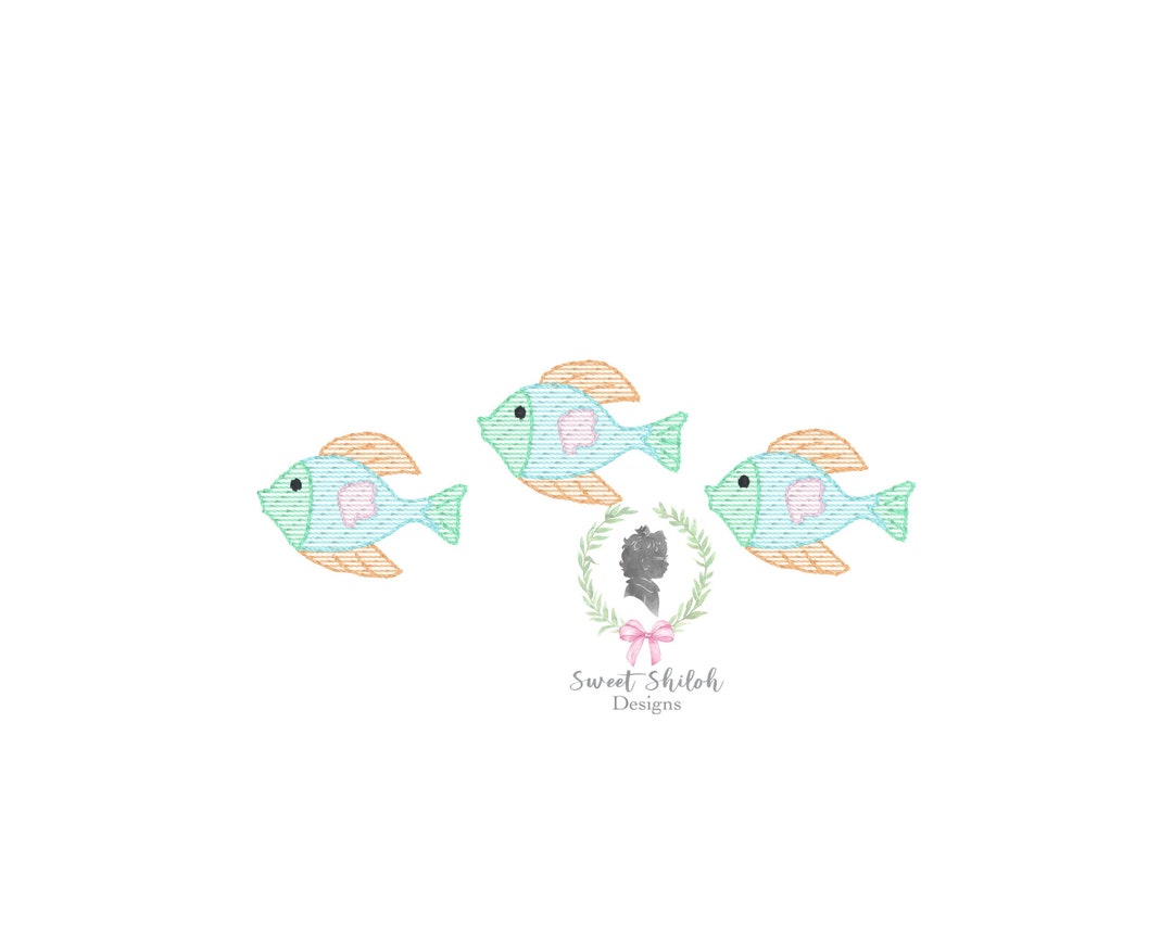 Swimming Fish Trio Sketch Embroidery Design, Sketch Tropic Fish ...