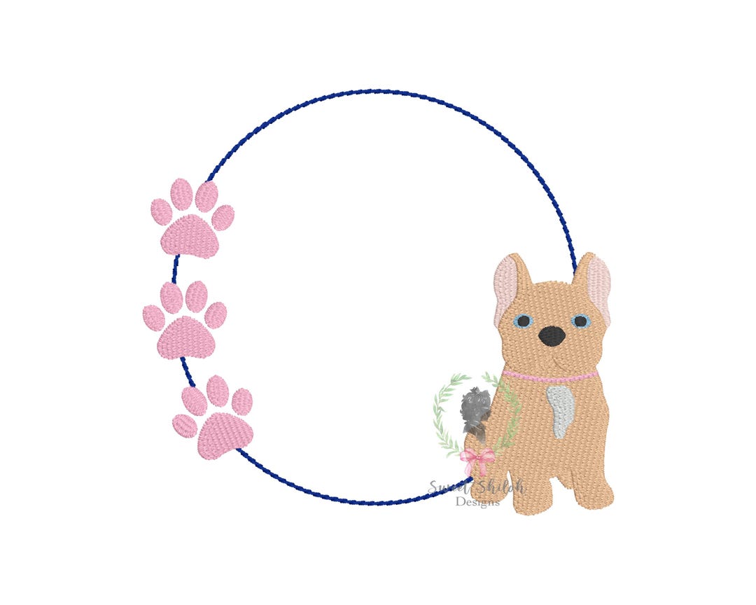 Frenchie Paw Print Monogram Frame, French Bulldog Embroidery Frame File ...