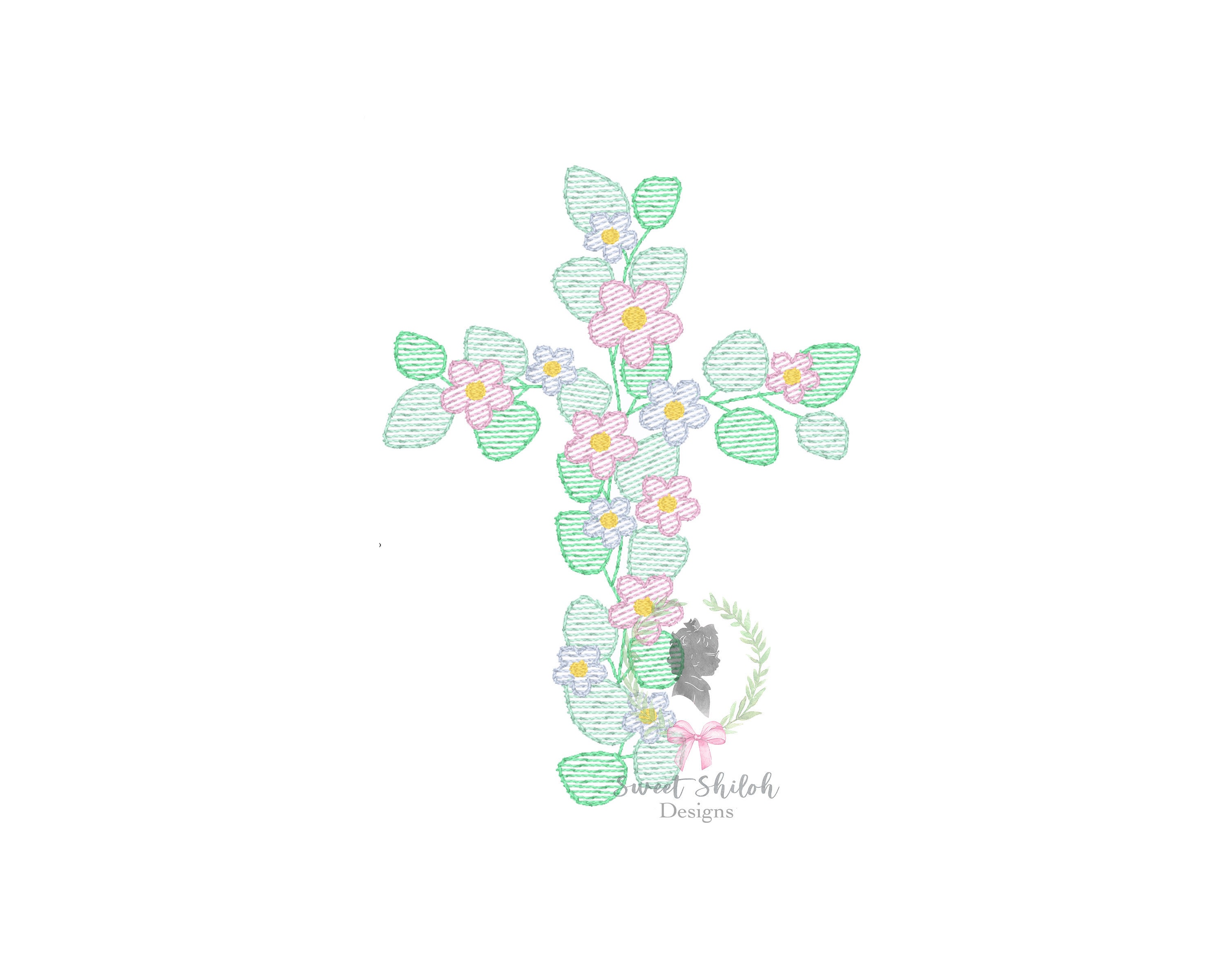 Floral Easter Cross Sketch Design, Flower Cross Design, He is Risen ...