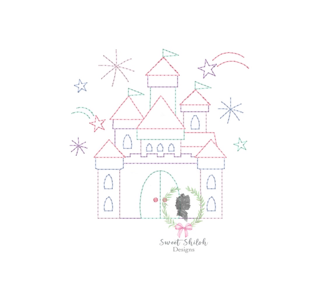 Fairytale Castle Embroidery Design, Vintage Bean Stitch Fairytale ...