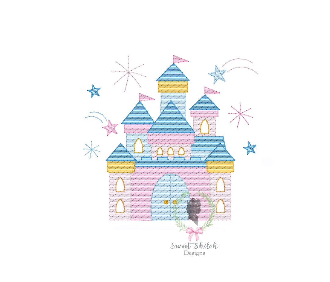 Fairytale Castle Embroidery Design, Sketch Fairytale Princess Castle ...