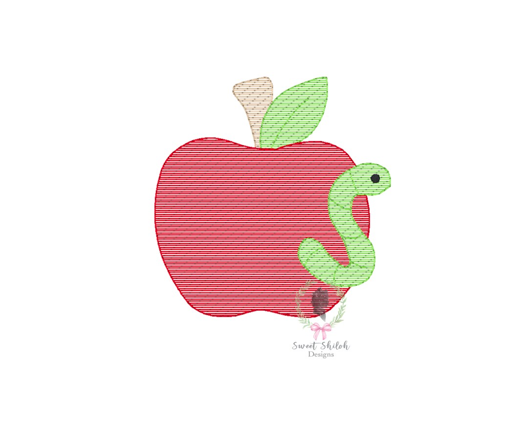 Apple With Worm Sketch File, Back to School Apple Sketch Stitch ...