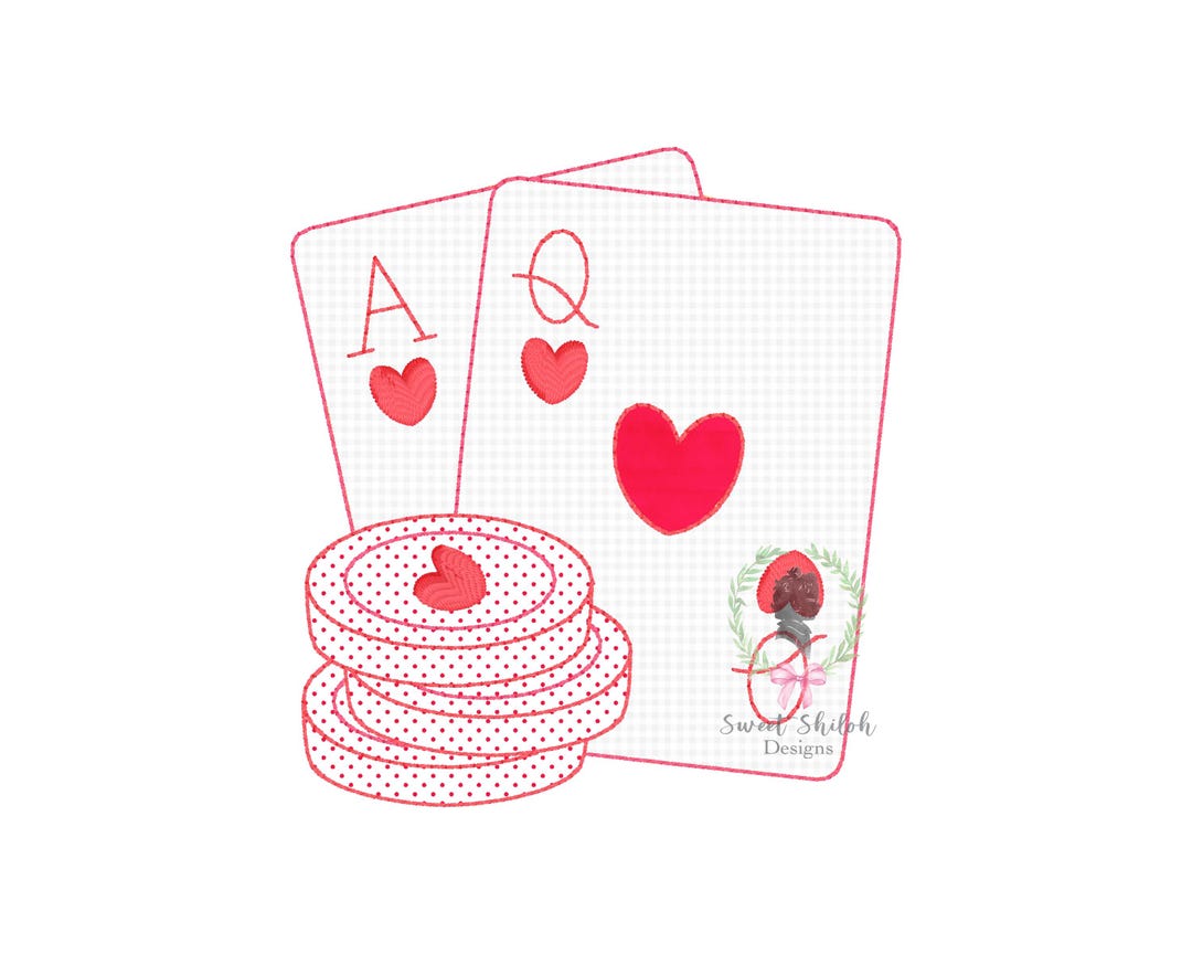 Valentine Playing Card Applique Design, Ace of Hearts Bean Stitch ...