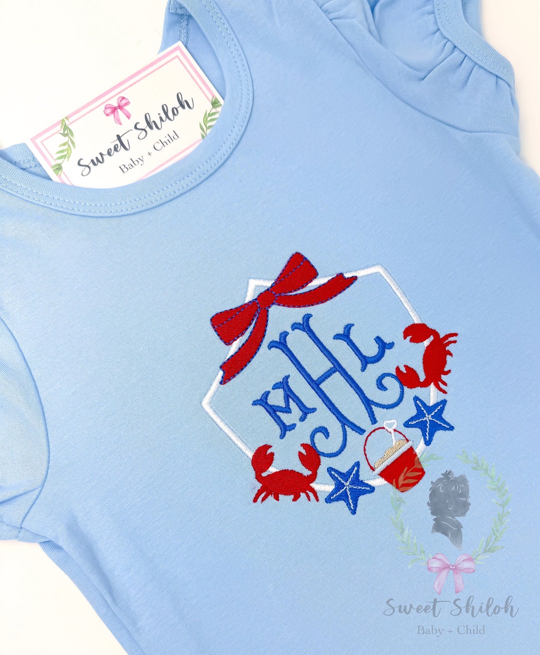 Crab Crest Bow Frame Embroidery Design, Beach Crab Monogram Frame ...