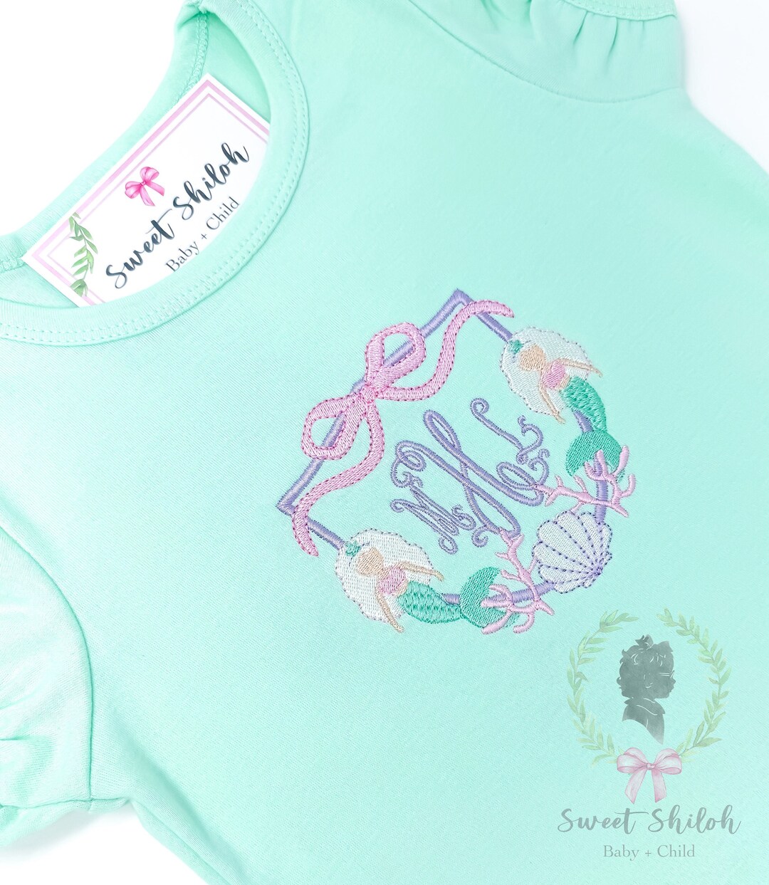 Princess Mermaid Frame Embroidery Design, Clam Shell Mermaid Embroidery ...