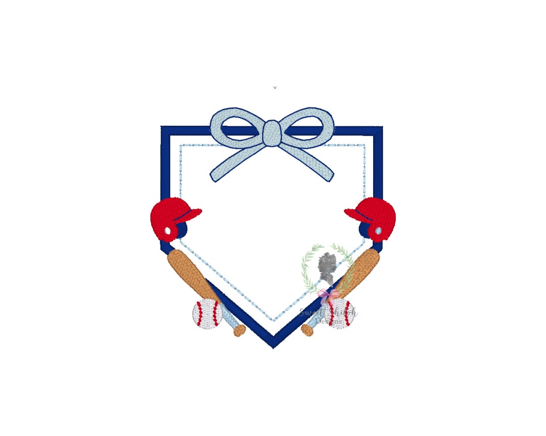 Baseball Bow Monogram Frame Embroidery Design, Softball Home Plate ...