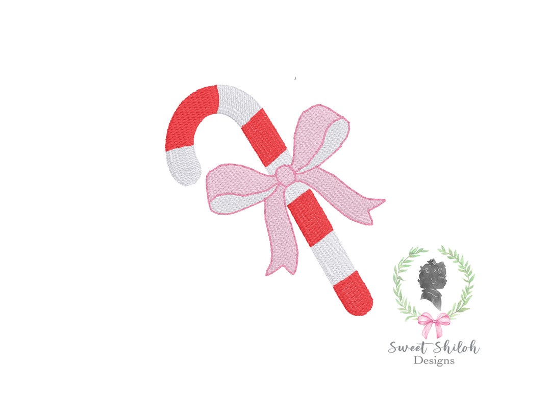 Candy Cane Mini Fill Embroidery Design, Christmas Candy Cane Bow File ...